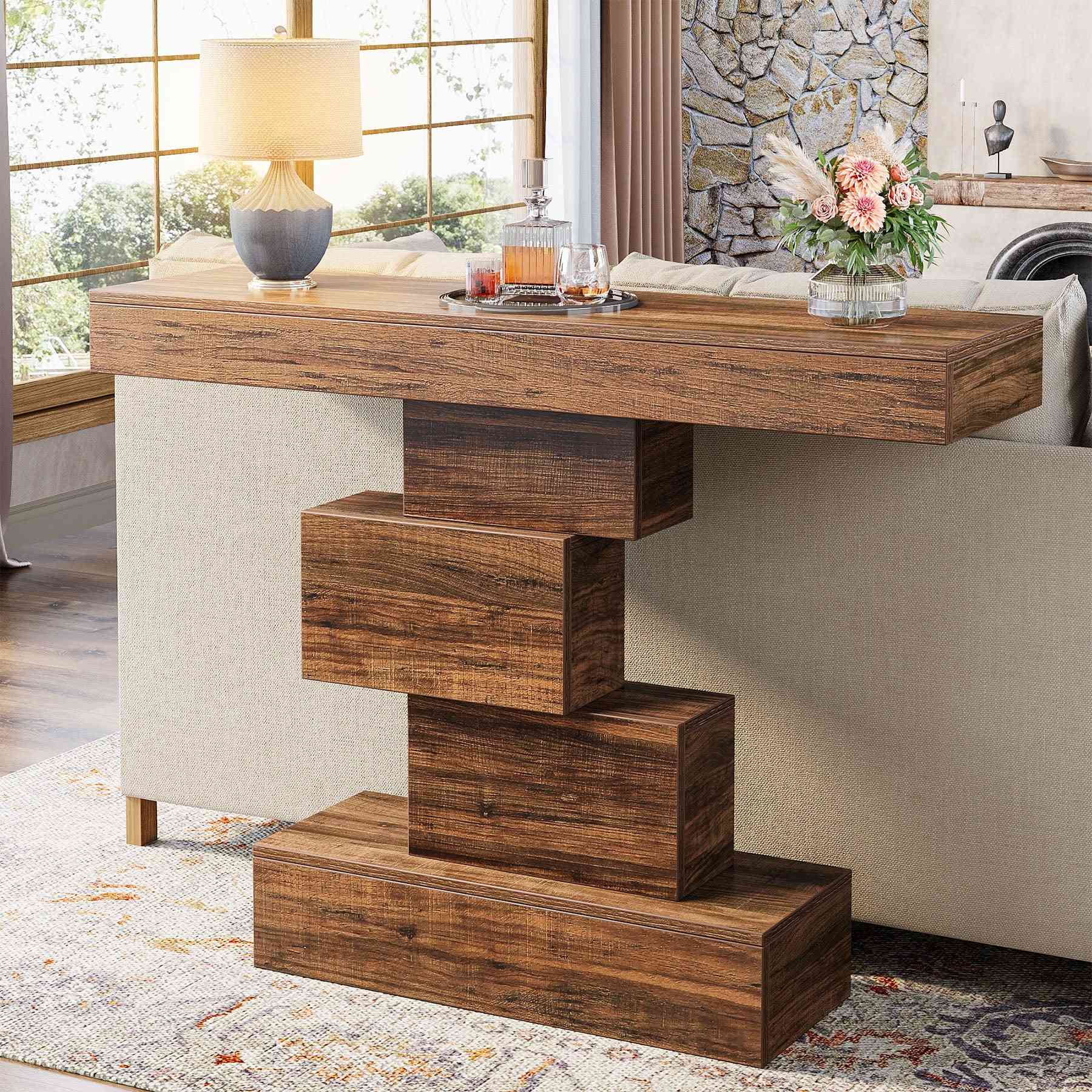 Tribesigns 42" Console Table, Wood Sofa Table with Geometric Base ...