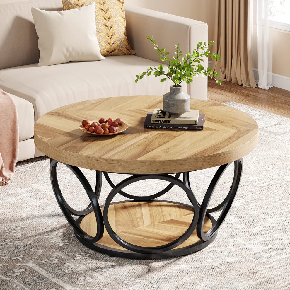 Tribesigns Coffee Table, Round Center Table with 2 Storage Shelves ...