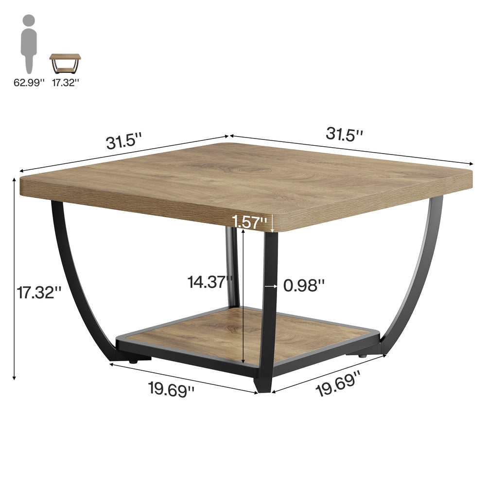 Tribesigns 31.5" Square Coffee Table with Storage Shelves, 2-Tier Acce ...