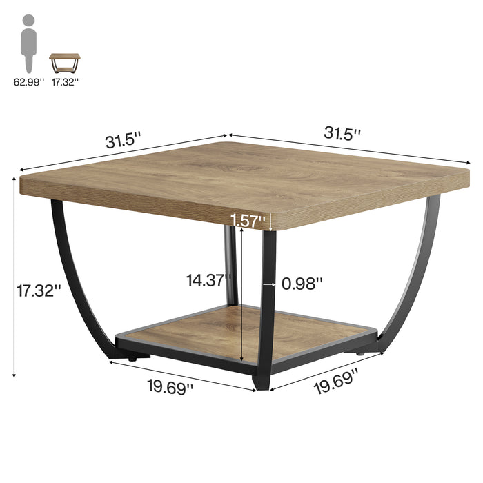 Tribesigns 31.5" Square Coffee Table with Storage Shelves, 2-Tier Acce ...
