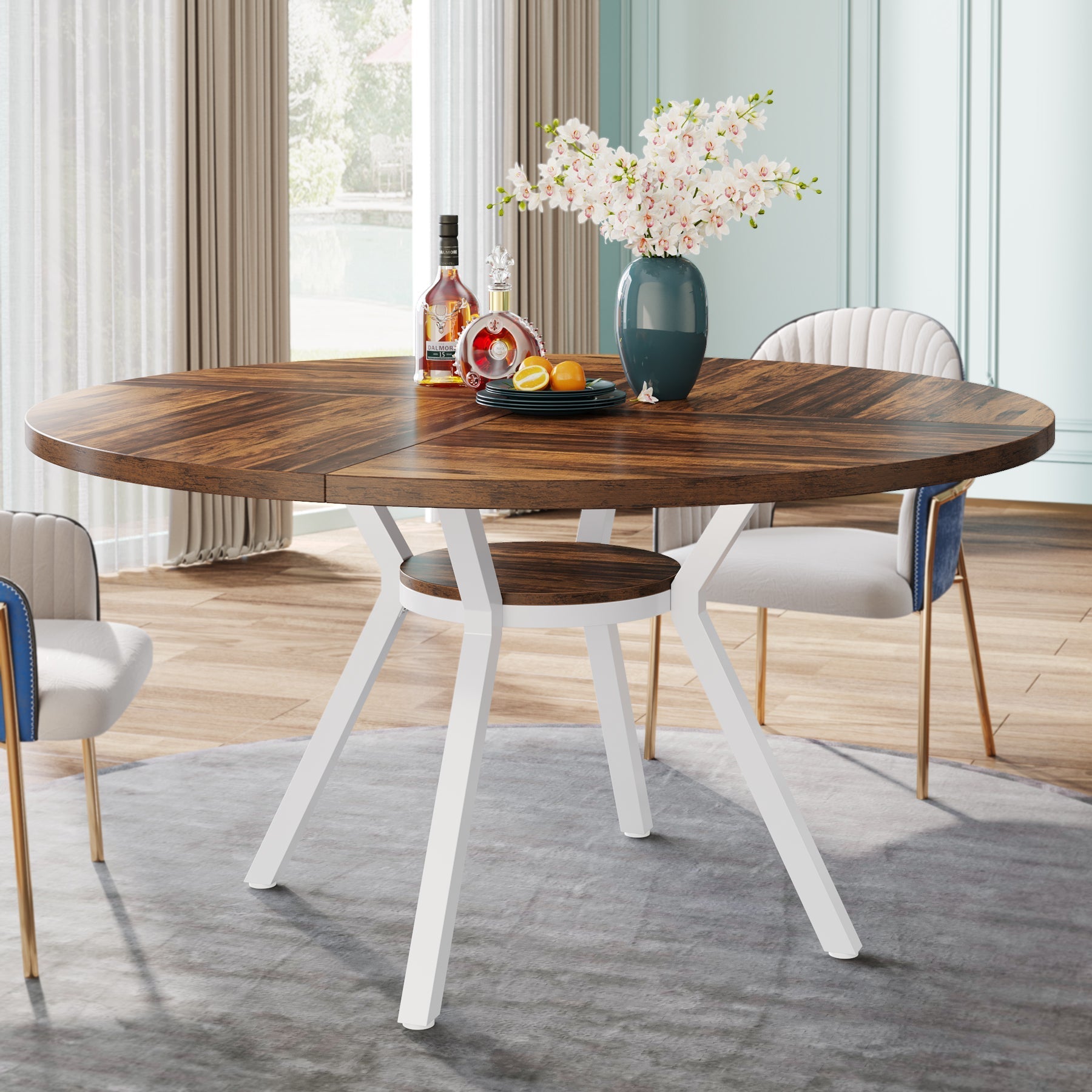 Tribesigns 47" Dining Table, Modern Round Kitchen Table for 4