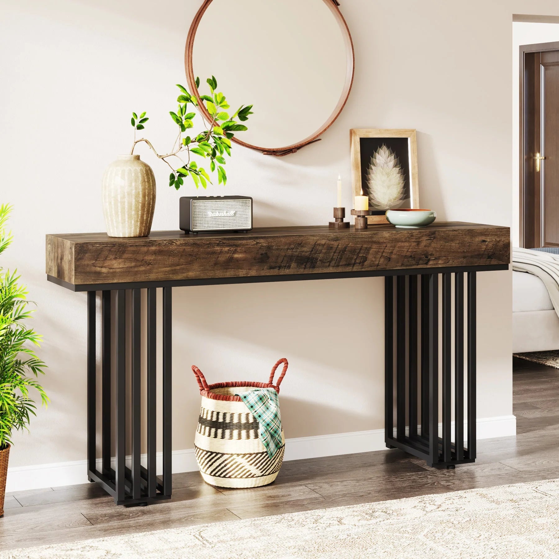 55-inch Console Table, Modern Entryway Table with Metal Legs-Tribesigns