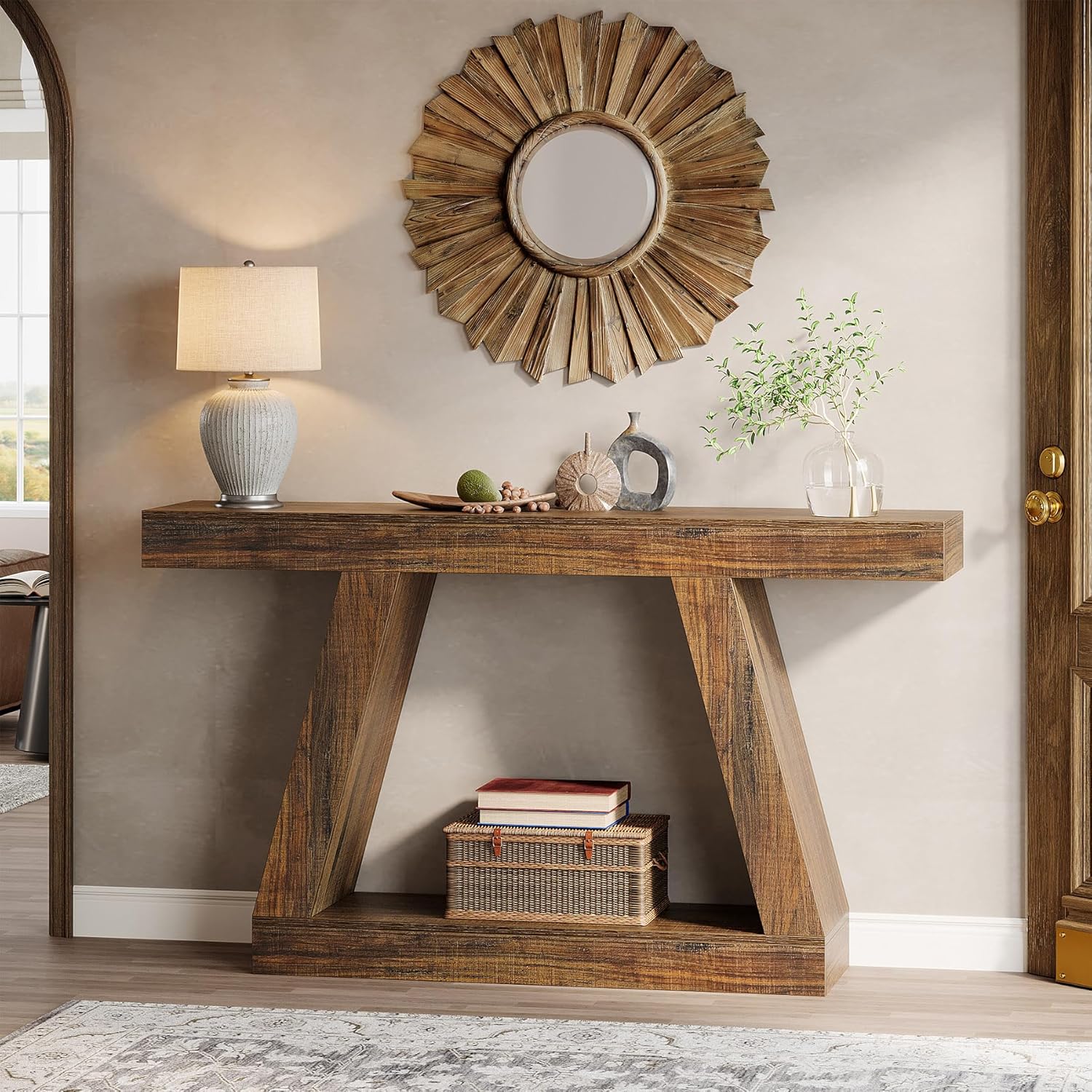 Tribesigns 55-Inch Farmhouse Console Table, Rustic Wooden Sofa Table ...