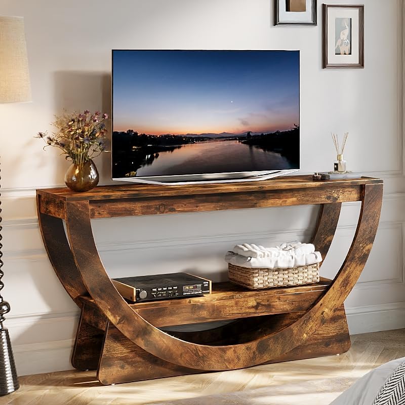 Tribesigns 63" Farmhouse TV Stand with Arched Shelf, Dark Brown Media ...
