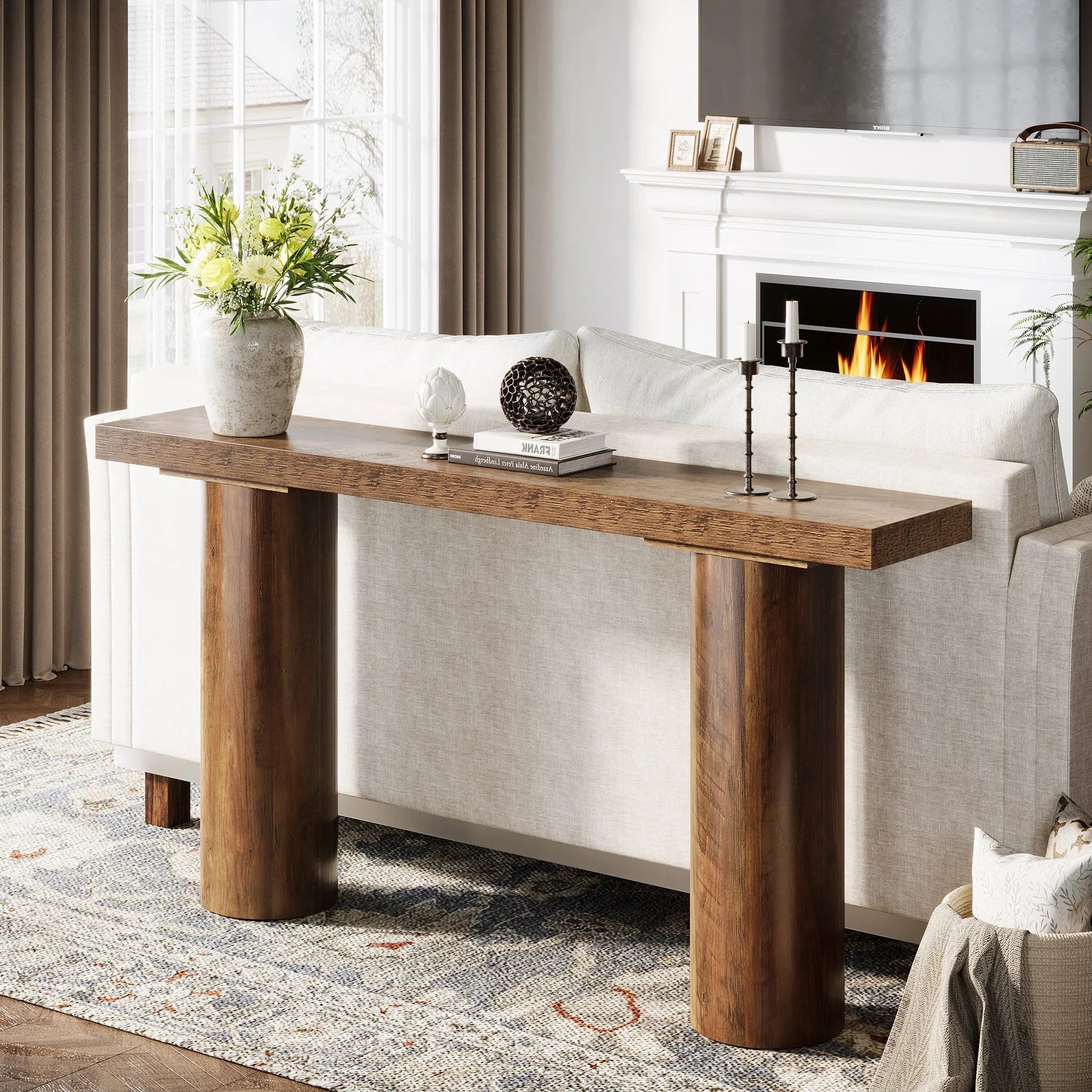 63" Console Table, Long Rustic Sofa Table Bar Table-Tribesigns