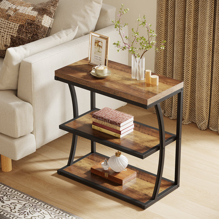 Tribesigns 23.62" Narrow Side Table, Small Metal and Wood Bedside Tabl ...