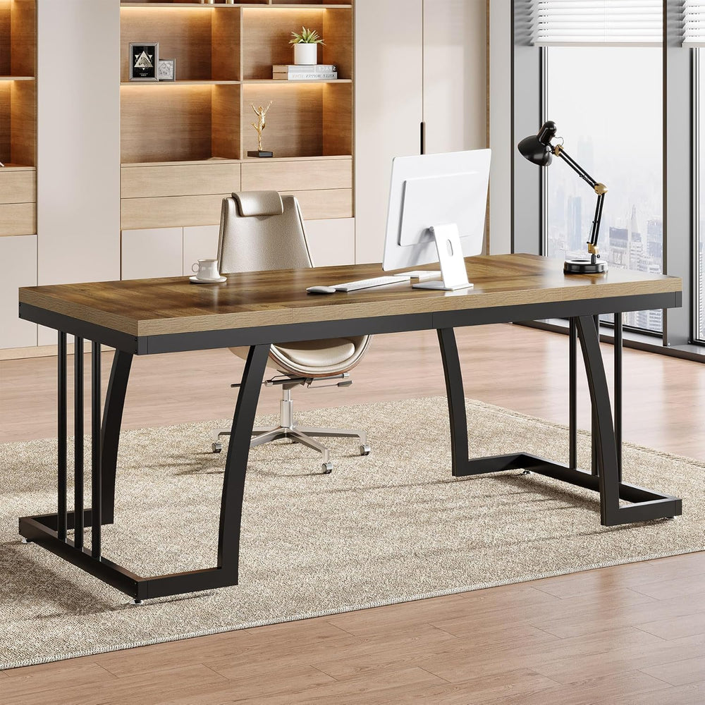 63" Executive Desk - Thick Wood Top & Metal Frame Workstation-Tribesigns