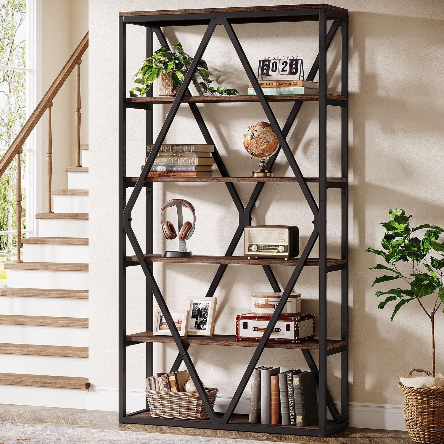 Tribesigns 71" Bookshelf, 6-Tier Bookcase Etagere Display Shelf-Tribesigns