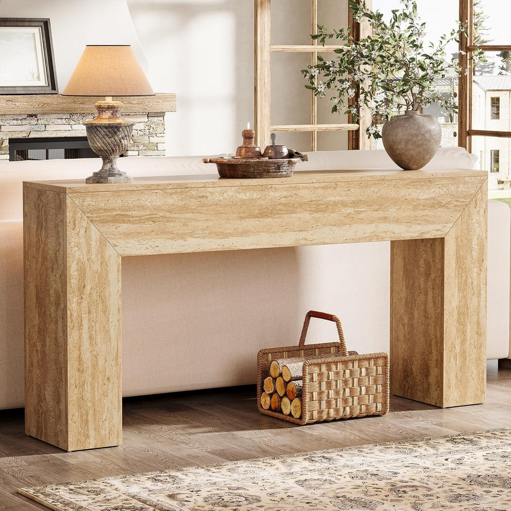 63" Console Table, Modern Entryway Table with Faux Travertine Finish ...