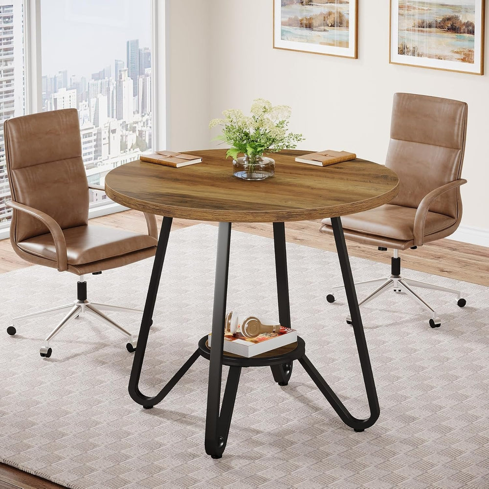 31.5 Inch Round Wooden Conference Table, Compact Office Meeting Table ...
