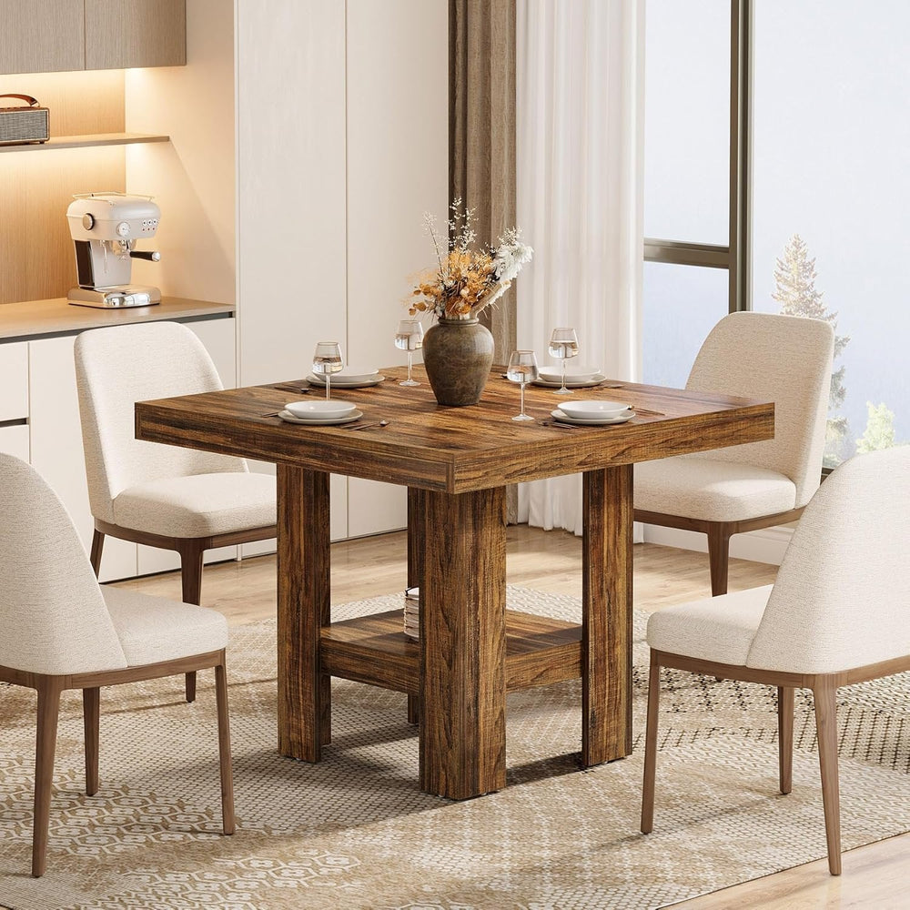 Tribesigns 31.5" Square Dining Table, Industrial Wooden Kitchen Table ...