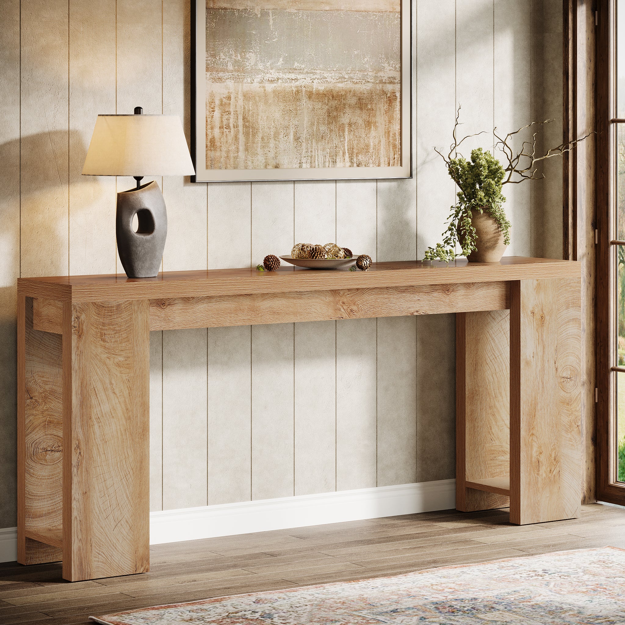 63 Inch Extra Long Console Table, Farmhouse Wood Sofa Table Behind Cou ...