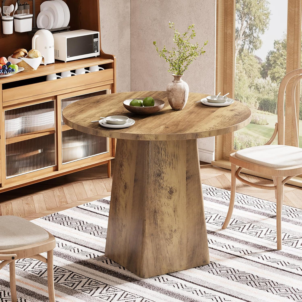 31.5" Dining Table for 4 - Round Farmhouse Kitchen Table with Square B ...