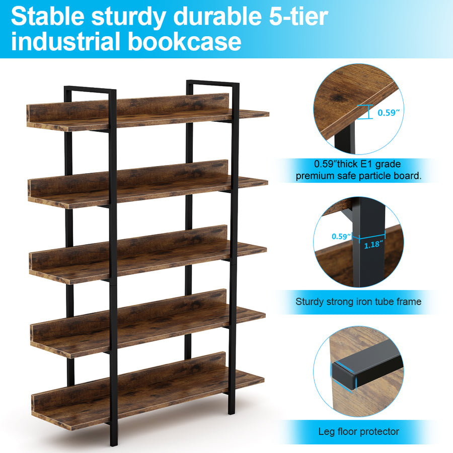 Tribesigns 5-Tier Industrial Bookshelf and Display Rack-Tribesigns