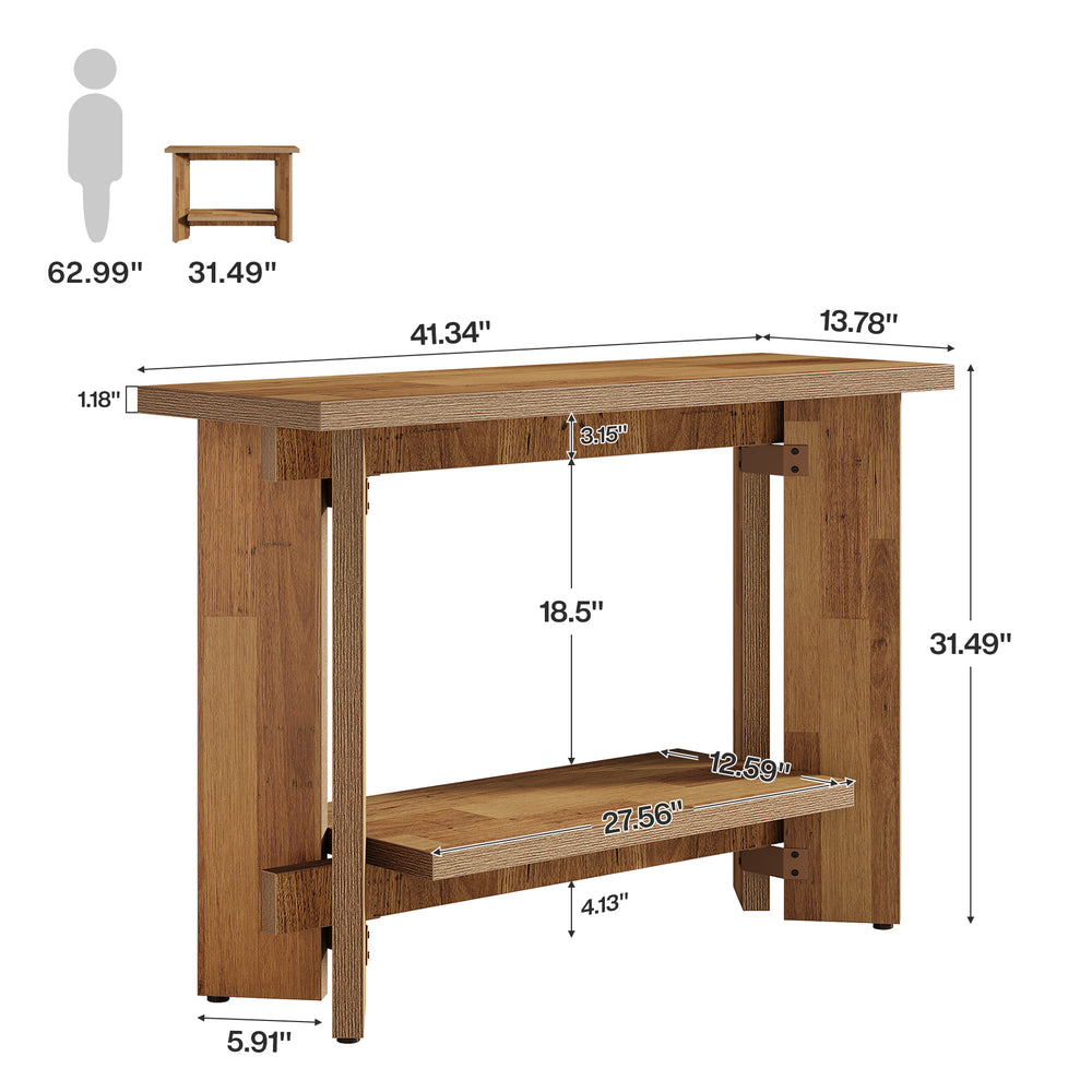41" Rustic Console Sofa Table, Two-Tier Wooden Entryway Table with Sto ...