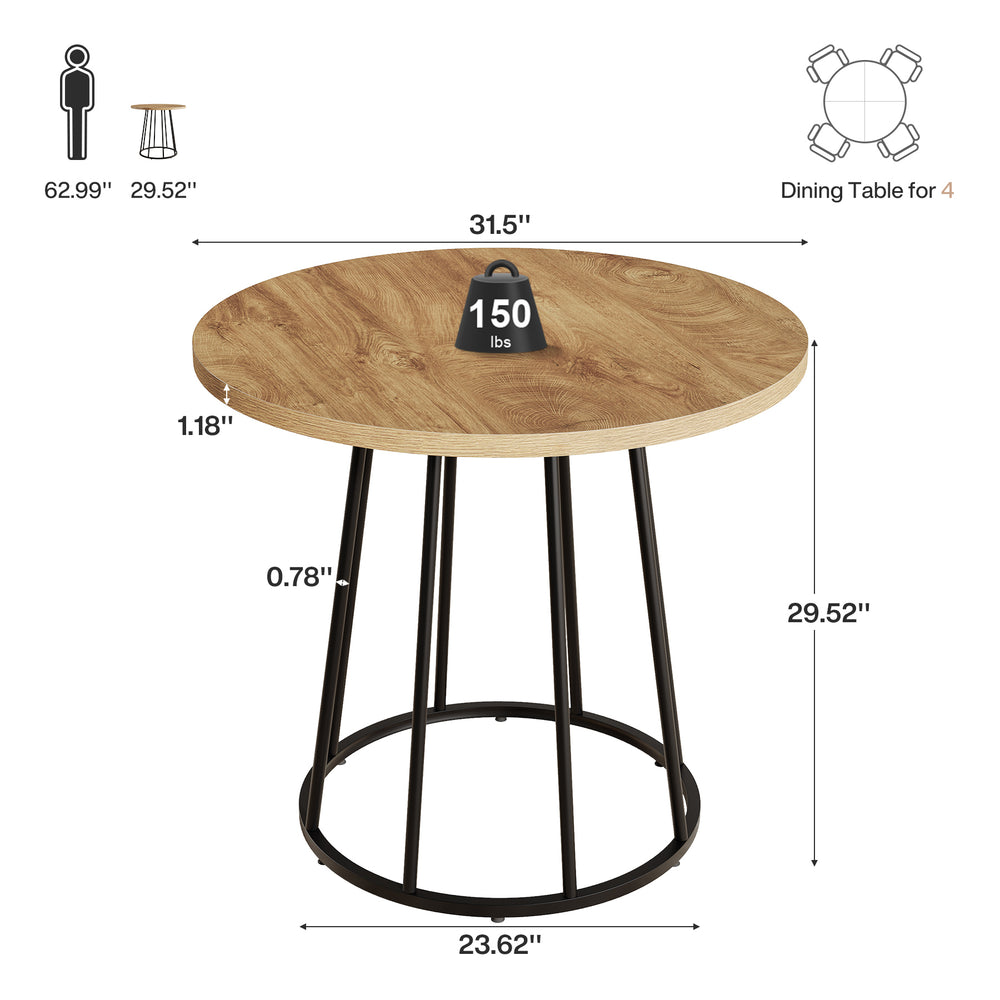 31.5 Inch Round Industrial Dining Table, Rustic Brown Circle Table wit ...
