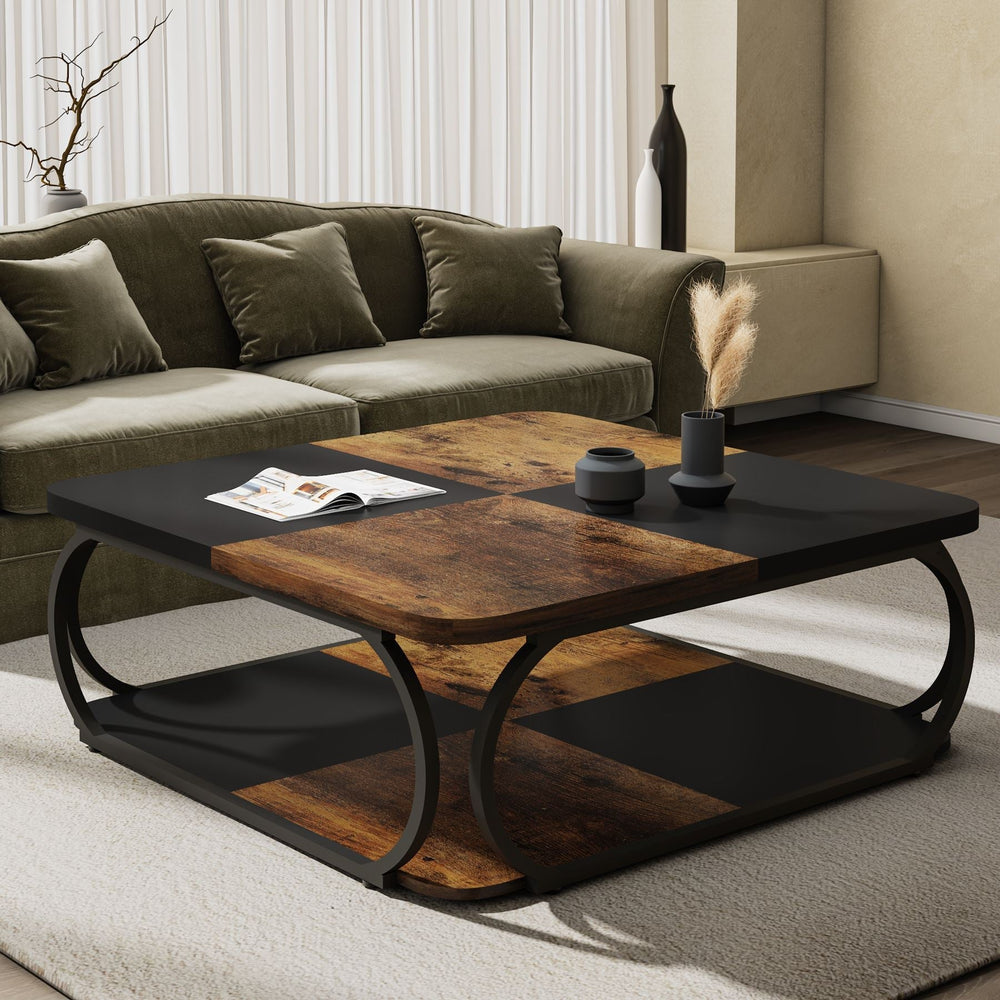 39" Square Coffee Table with 2-Tier Storage, Modern Central Cocktail T ...