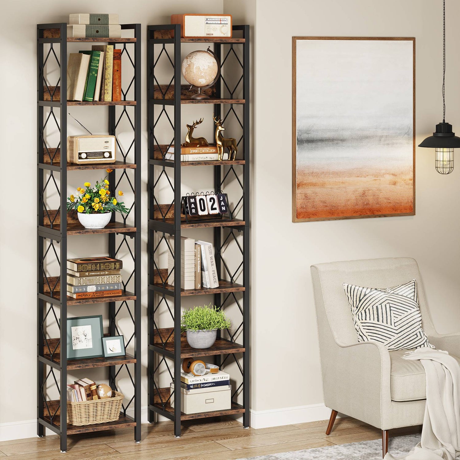 Modern 7-Tier Corner Shelf, 78.7" Tall Narrow Bookcase for Corners ...
